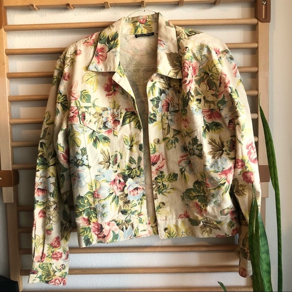 Vintage | Jackets & Coats | Vtg Floral Cottagecore Linen Jacket | Poshmark